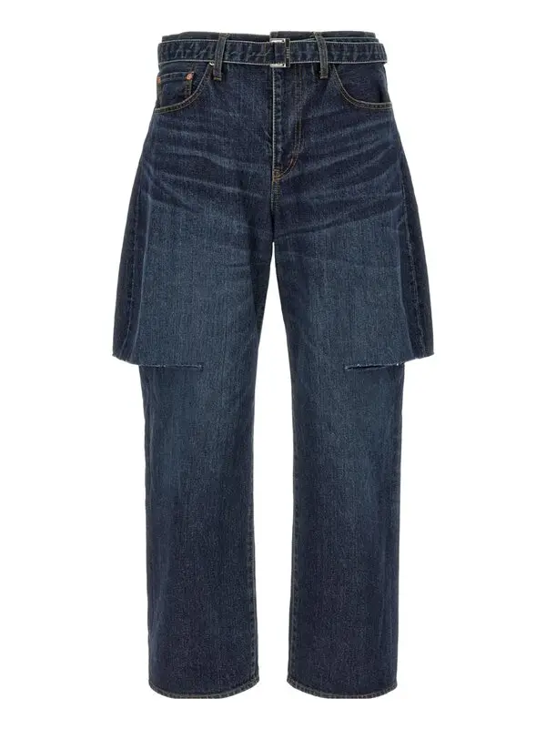 Sacai Belt-loop Jeans With Silver-tone Buckle - Blue