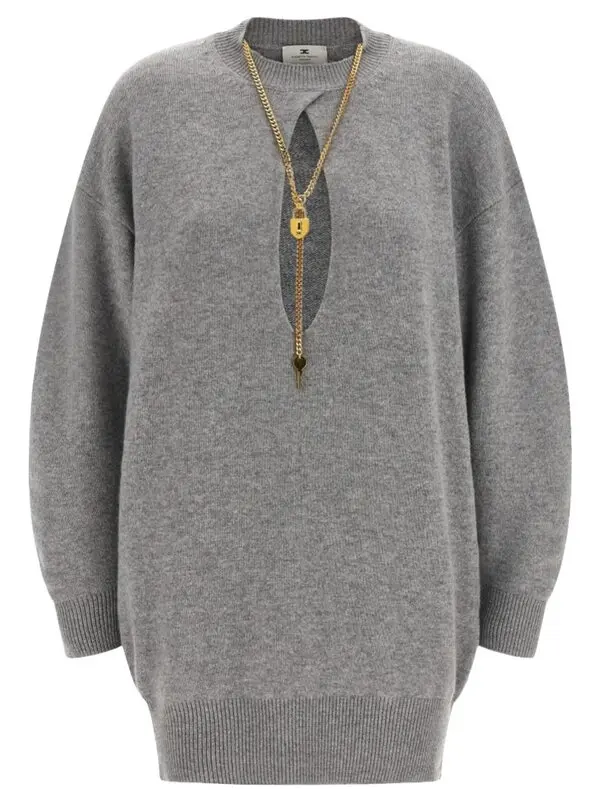 Elisabetta Franchi Knitted Dress With Chain Detail - Grey
