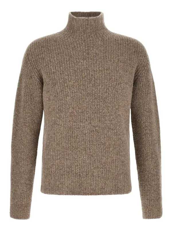 ROBERTO COLLINA Turtleneck Knit Top With Ribbed Cuffs And Hem - Beige