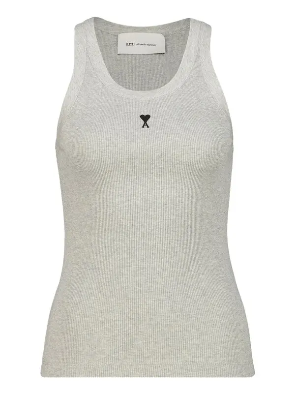 AMI Paris De Coeur Ribbed Tank Top - Grey