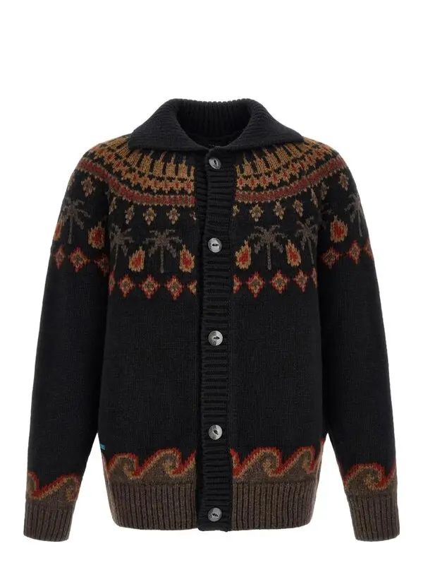 Alanui Sweet Winter" Patterned Shawl Collar Cardigan - Black