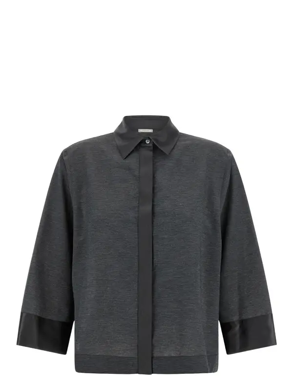 Peserico Satin-trim Three-quarter Sleeve Shirt - Grey