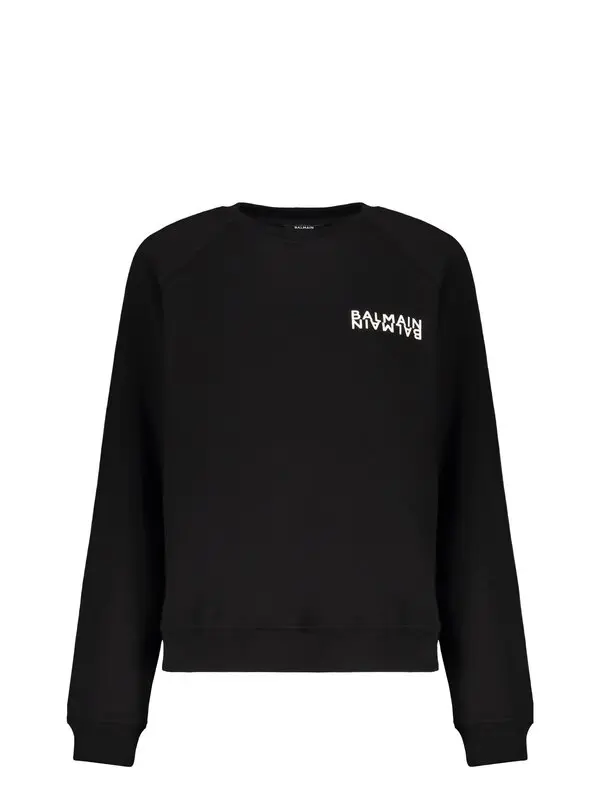 Balmain Logo Detail Cotton Sweatshirt - Black