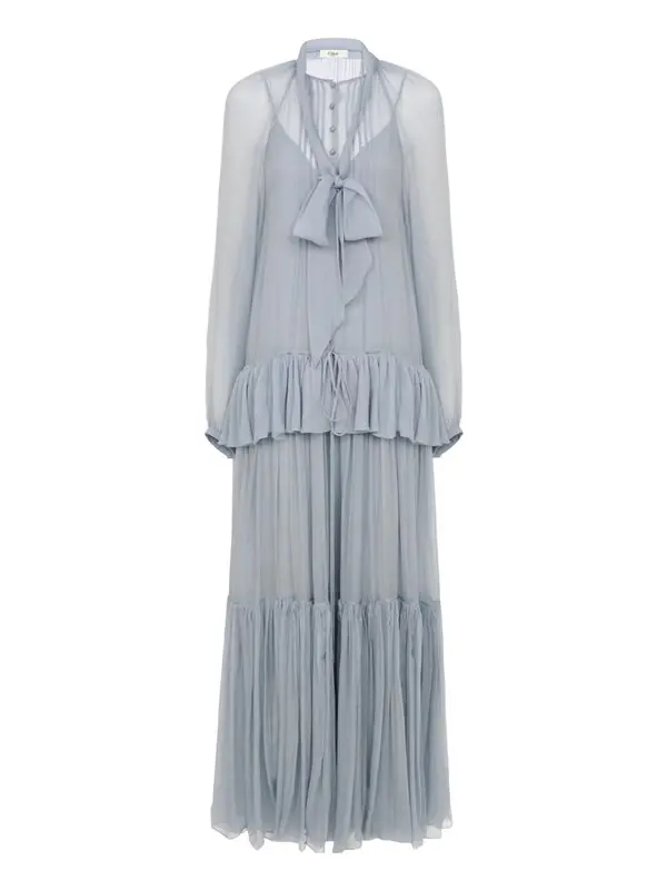 Chloé Tiered Maxi Dress With Ruffled Details - Gray