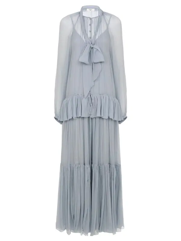 Chloé Tiered Maxi Dress With Ruffled Details - Gray