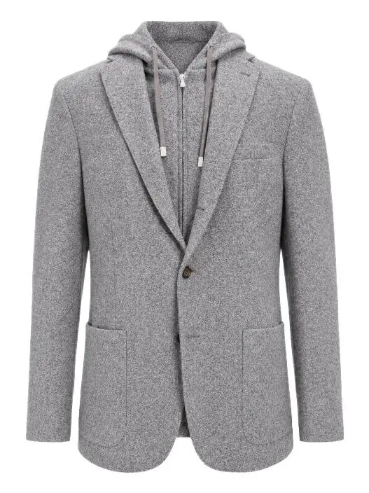Eleventy Long-sleeve Hooded Jacket With Drawstring And Patch Pockets - Gray