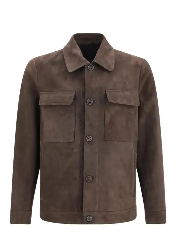SALVATORE SANTORO Button-up Suede Jacket - Brown
