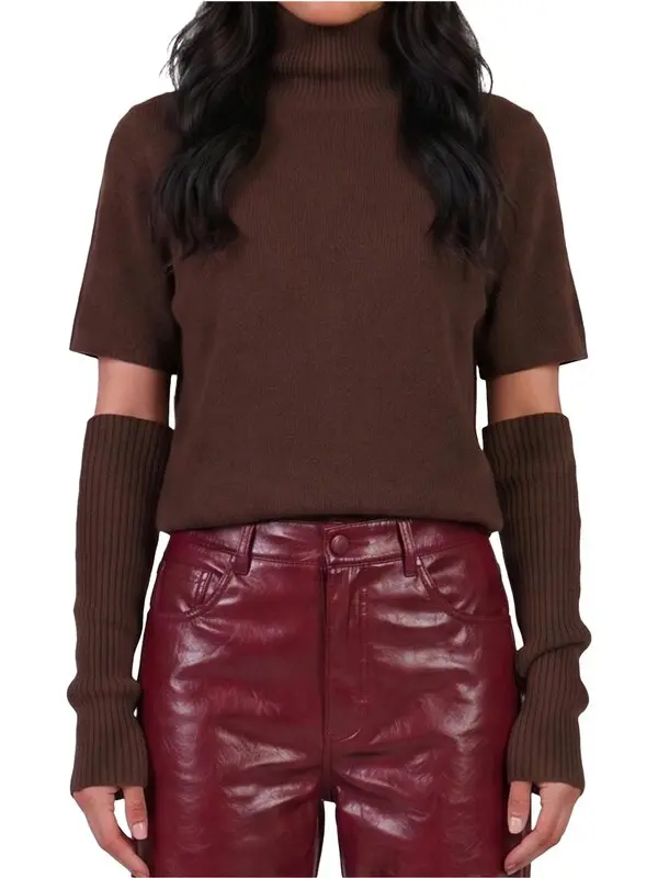 Federica Tosi Short Sleeve Turtleneck Sweater With Removable Cuffs - Brown