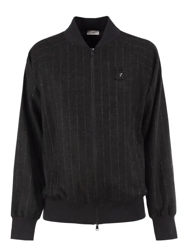 Brunello Cucinelli Zip-up Bomber Jacket With Ribbed Details - Black
