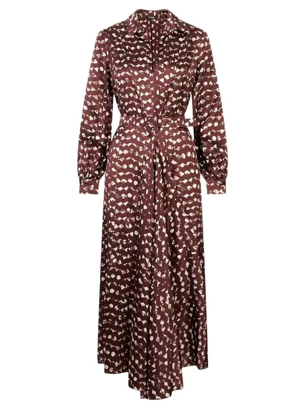 Kiton Belted Printed Long Sleeve Dress - Red