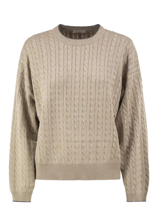 Brunello Cucinelli Cable-knit Shimmering Cotton Sweater - Nude