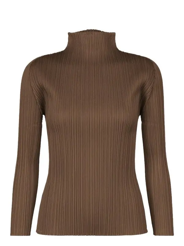Issey Miyake Pleated Long Sleeve Top - Brown