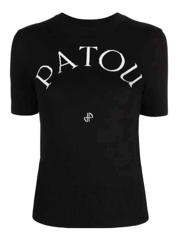 PATOU Logo Intarsia-knit Short Sleeve Jumper - Black