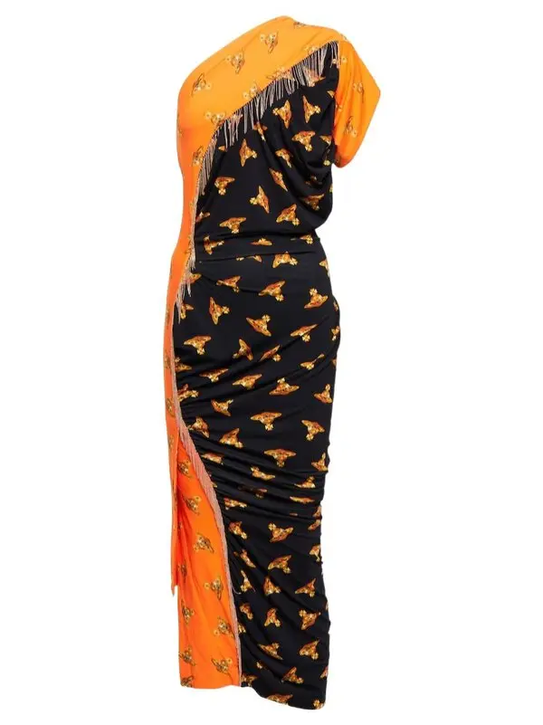 VIVIENNE WESTWOOD Printed One-shoulder Midi Dress - Black