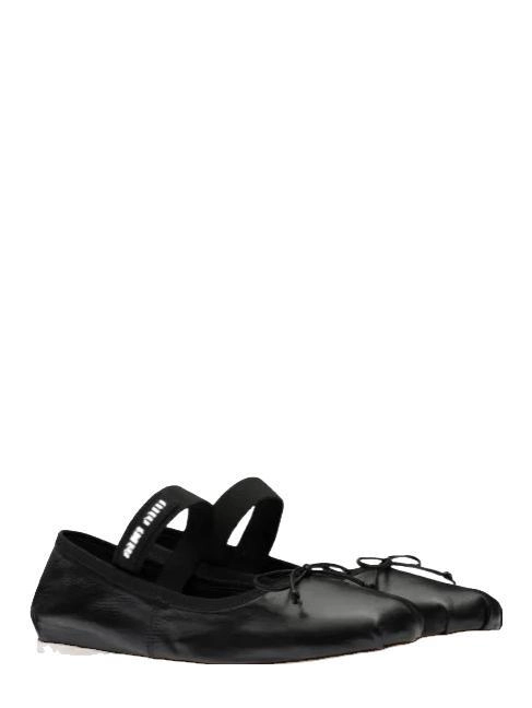 Miu Miu Round Toe Ballet Flats With Bow Detail - Black