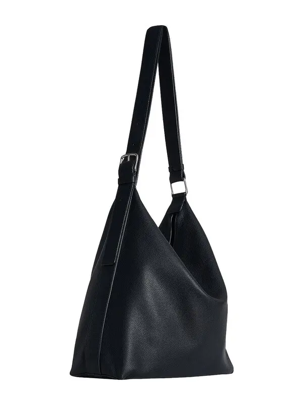 THE ROW Calfskin Leather Shoulder Bag - Black Ans