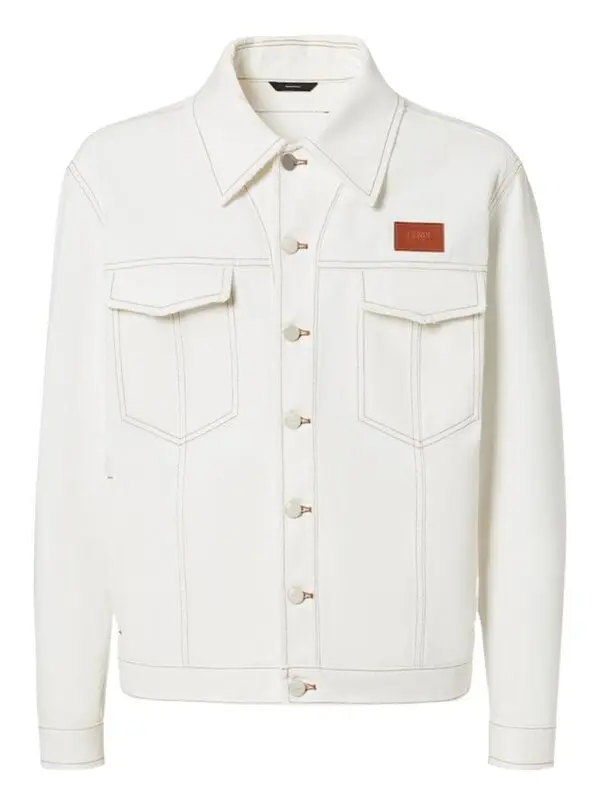 Fendi Logo Patch Oversized Denim Jacket - White