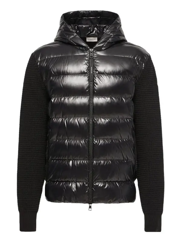 Moncler Cashmere Wool Blend Padded Zip-up Cardigan - Black