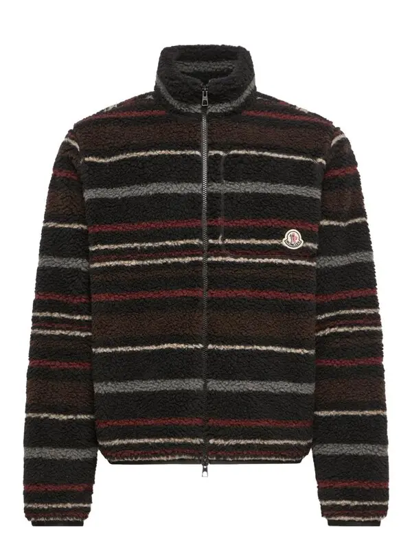 Moncler Striped Teddy Zip-up Cardigan - Black/gray