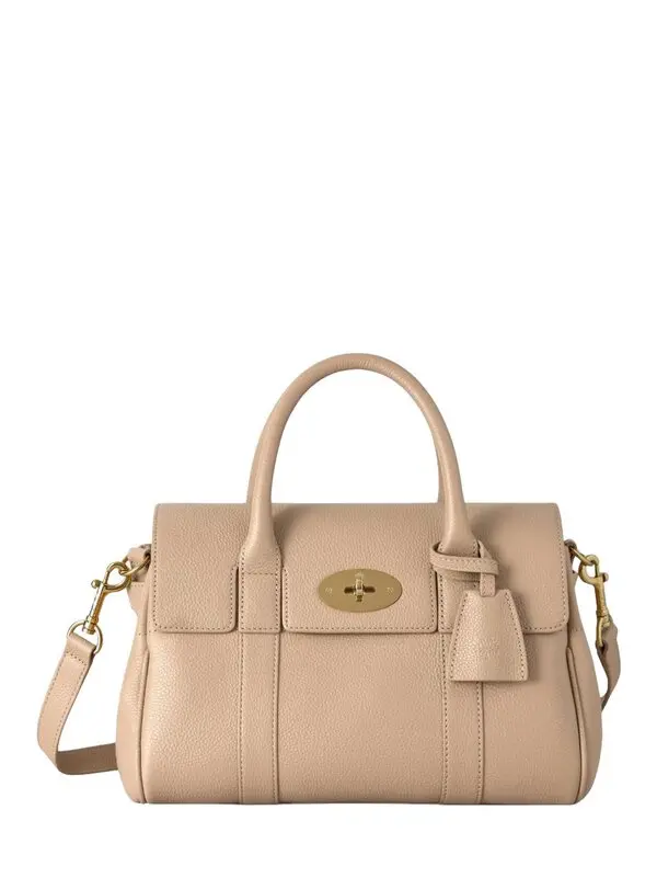 Mulberry Small Bayswater Tote Bag With Strap In Grained Calf Leather - Beige