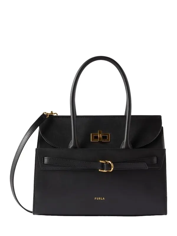 Furla Smooth Leather Handbag With Double Handle And A Removable Strap - Black