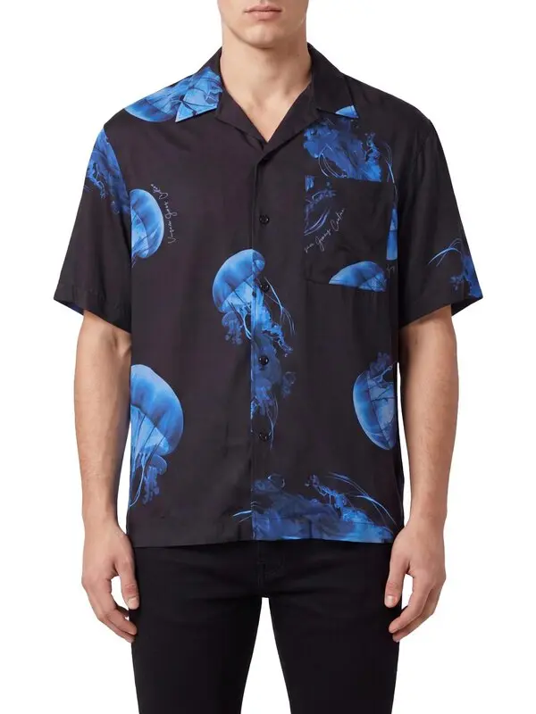 Versace Graphic Print Short-sleeve Viscose Bowling Shirt - Black