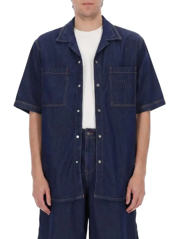 Versace Relaxed Fit Bowling Shirt With Cuban Collar - Denim