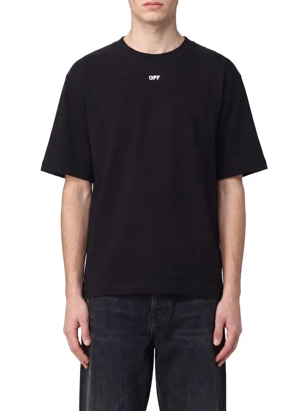Off-White Cotton T-shirt With Contrasting Arrow Logo On The Back - Black