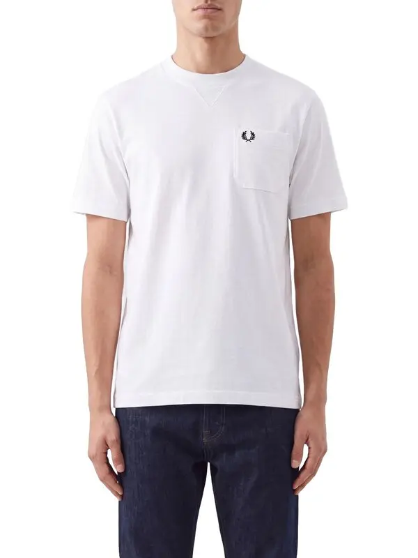Fred Perry Crewneck Cotton T-shirt With Patch Pocket And Embroidered Logo - White