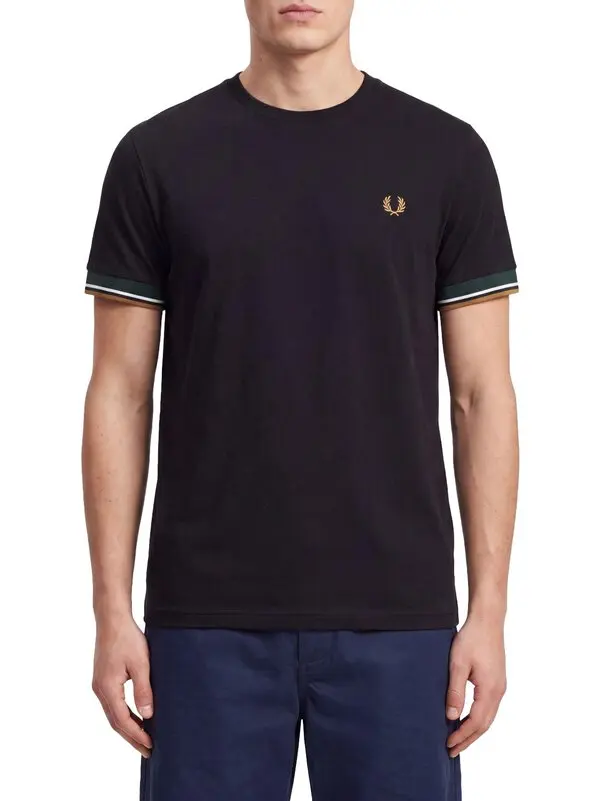 Fred Perry Crewneck Cotton T-shirt With Contrasting Embroidered Logo - Black