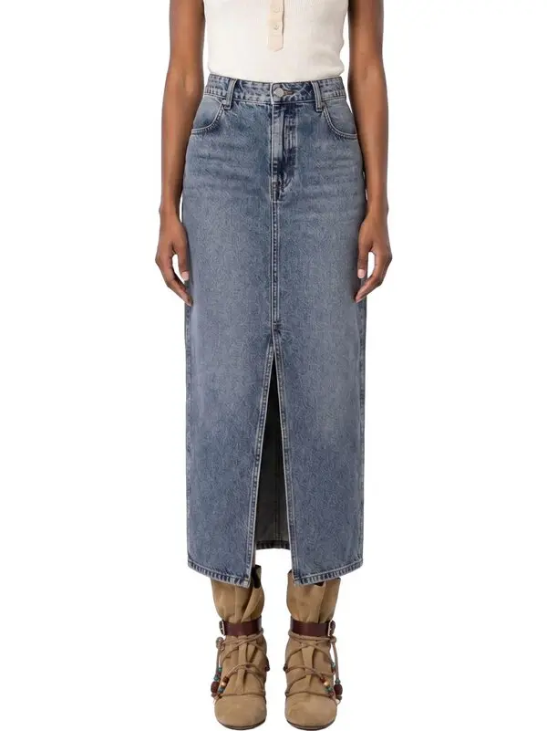 Isabel Marant Étoile High-waisted Lyocell Denim Midi Pencil Skirt With Front Slit - Blue