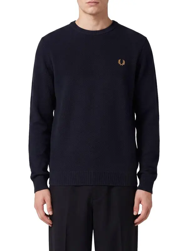 Fred Perry Long-sleeved Crewneck Cotton Jumper With Embroidered Logo - Blue
