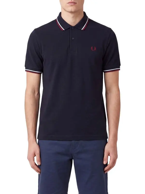 Fred Perry Cotton Polo Shirt With Tipped Collar And Tone-on-tone Embroidered Logo - Blue