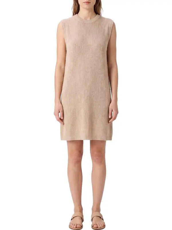 Fabiana Filippi Wool Cashmere Knit Dress With Sequin Embroidery - Beige