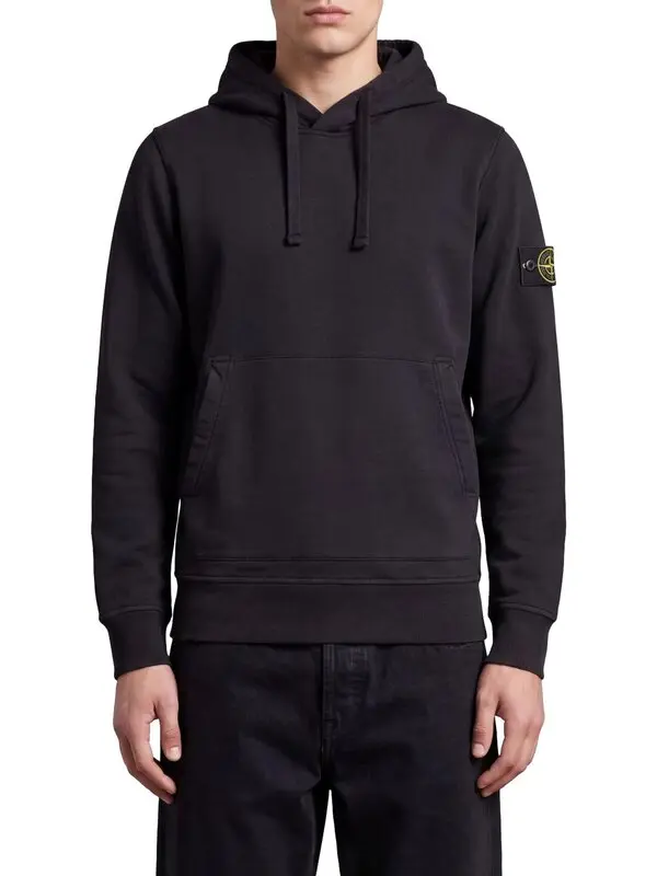 Stone Island Relaxed Fit Cotton Hoodie With Kangaroo Pocket - Black