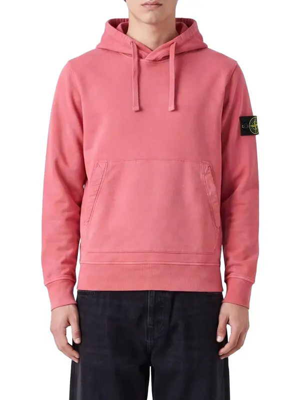 Stone Island Relaxed Fit Cotton Hoodie With Kangaroo Pocket - Pink