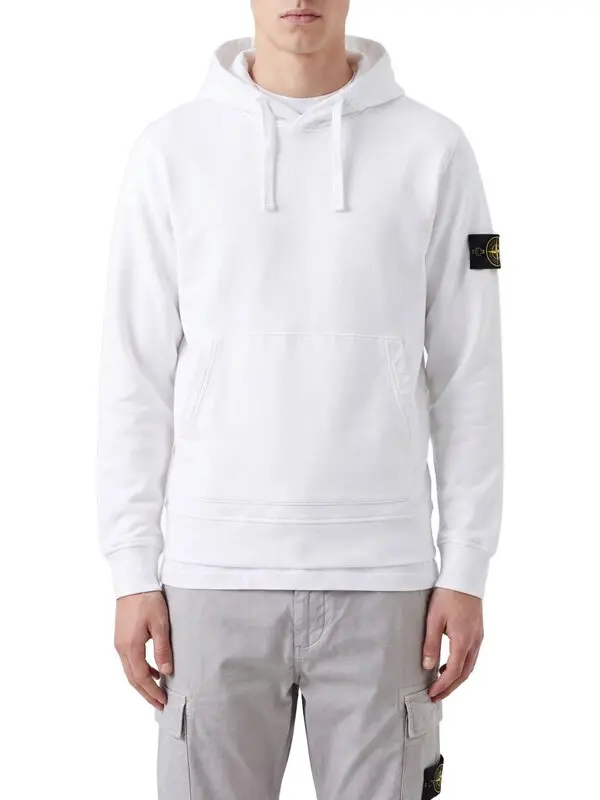 Stone Island Relaxed Fit Cotton Hoodie With Kangaroo Pocket - White