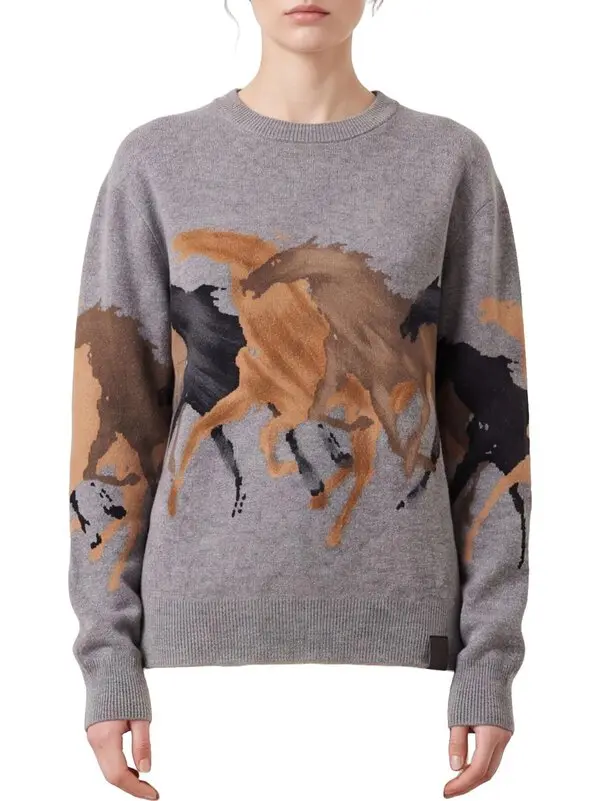 Stella McCartney Knit Sweater With Horse Motif - Grey