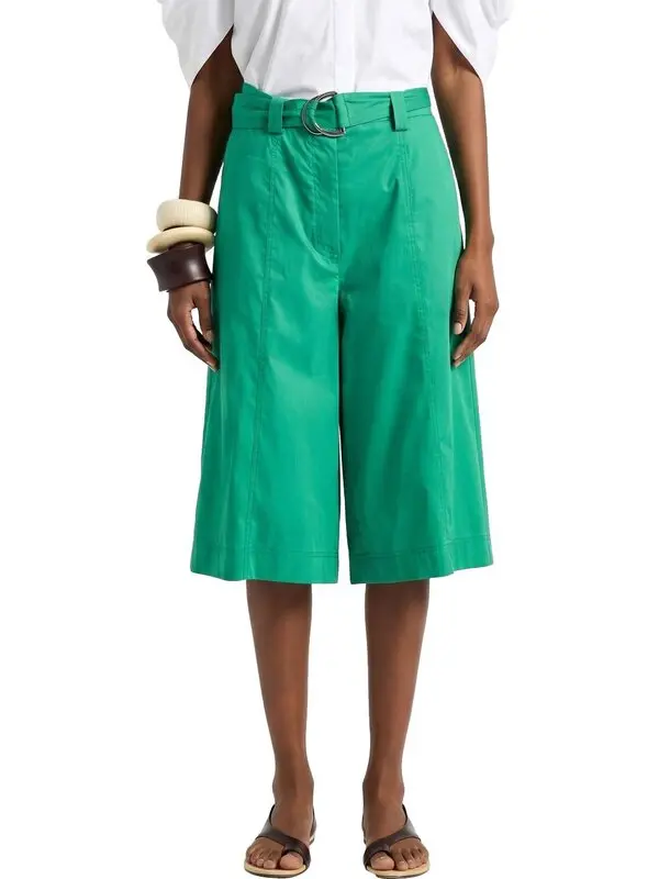 Liviana Conti Drew Knee-length High-waisted Cotton Shorts - Green
