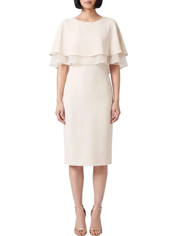 Alberta Ferretti Midi Sheath Ceremony Dress In Silk With Short Sleeves - Ivory