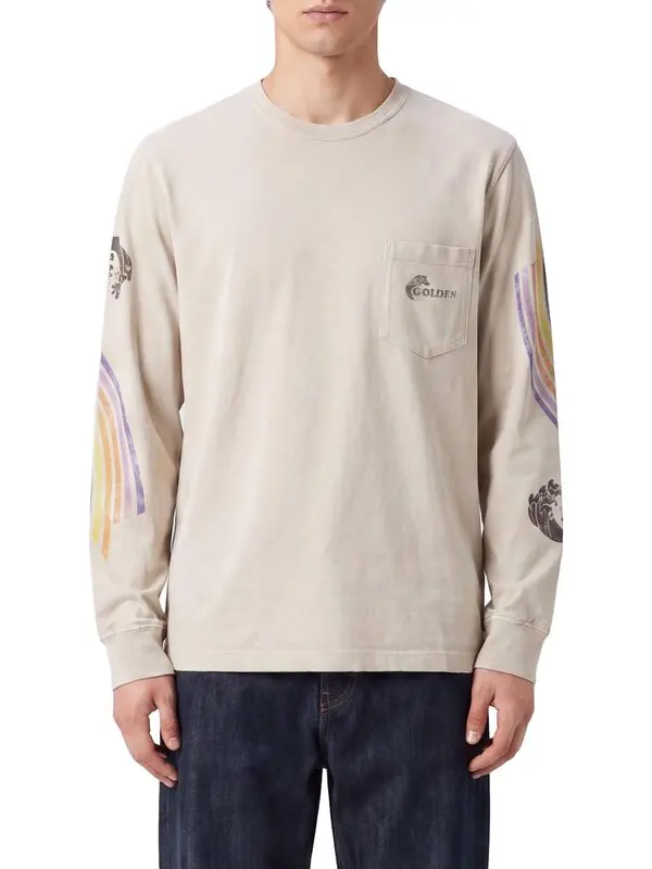 GOLDEN GOOSE Long-sleeved Cotton T-shirt With Contrast Logo - White