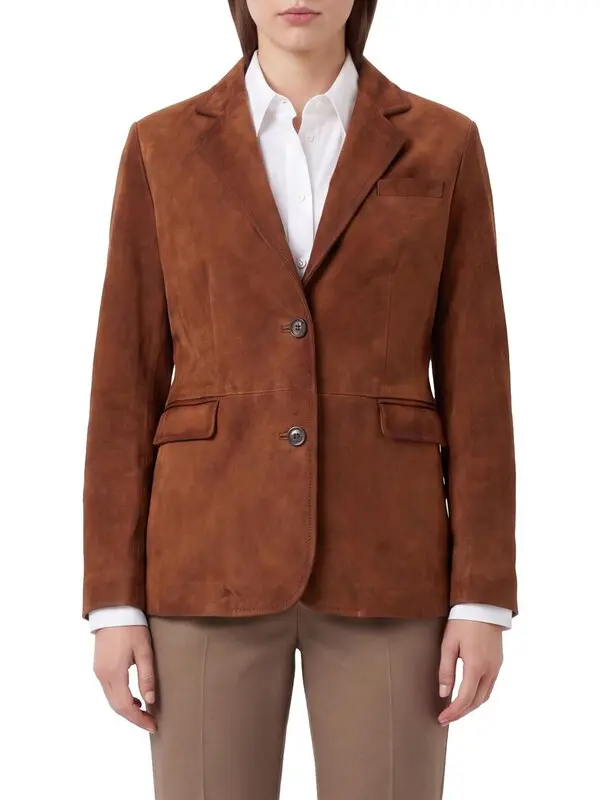 GOLDEN GOOSE Suede Leather Slim Fit Blazer With Peak Lapels - Brown
