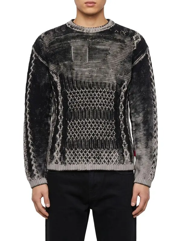 DIESEL® Abstract Pattern Crewneck Jumper In Cotton Blend - Black
