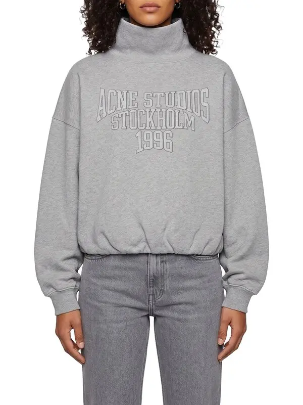 Acne Studios Oversized High Neck Cotton Sweatshirt With Contrast Logo - Grey