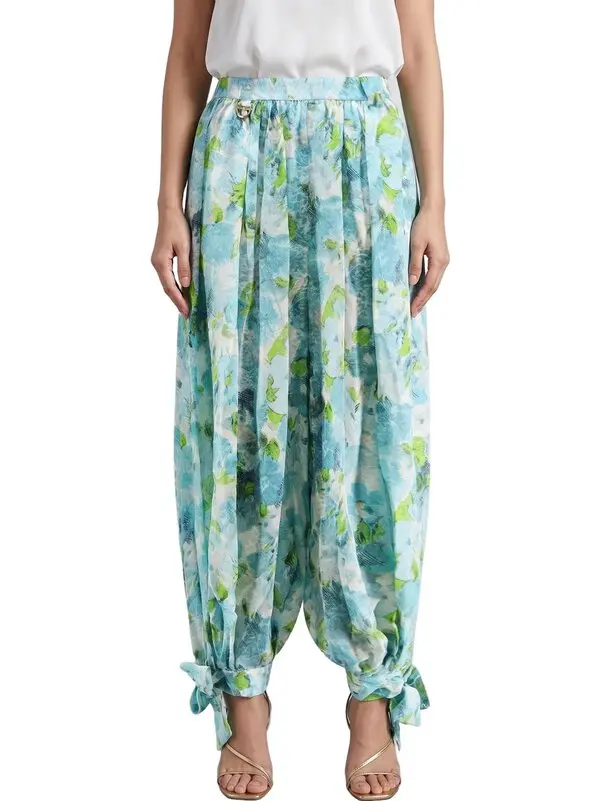 Chloé Mid-rise Floral Print Silk Wide-leg Trousers - Blue