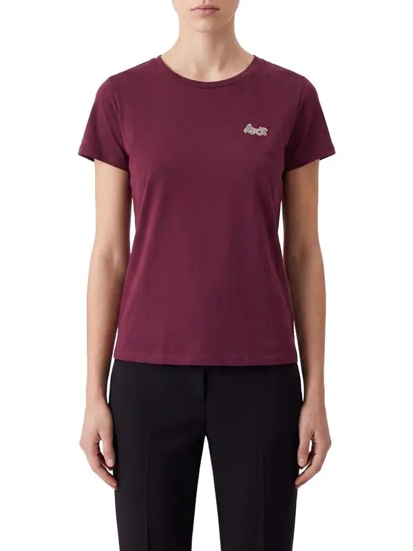 Liu Jo Slim Fit Cotton T-shirt With Front Rhinestone Logo Detail - Red