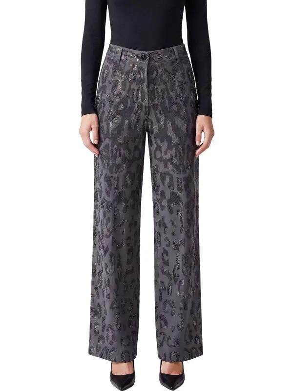 Pinko Embellished Wide Leg Trousers - Grey