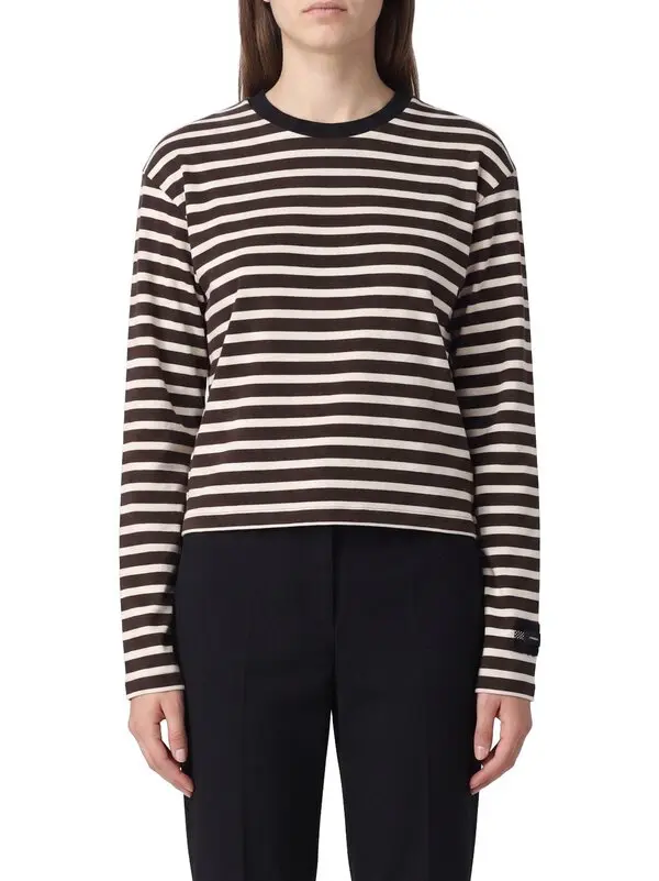 Pinko Long Sleeve Striped Slogan T-shirt - Brown