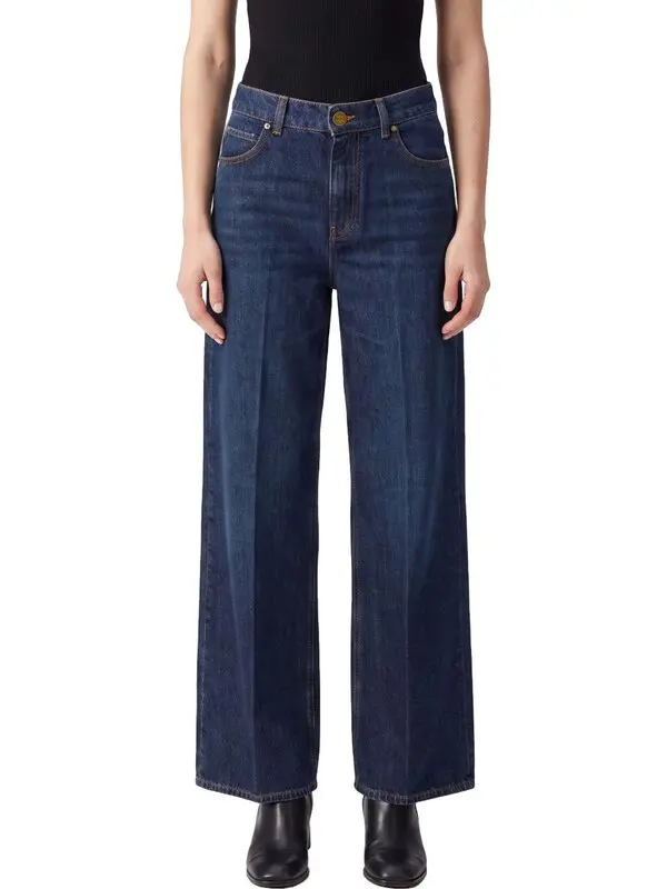 Pinko Wide-leg Denim Jeans With Embroidered Love Birds Logo - Blue