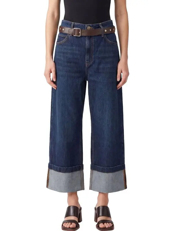 Pinko Cropped Wide-leg Jeans With Cuffed Hem - Blue
